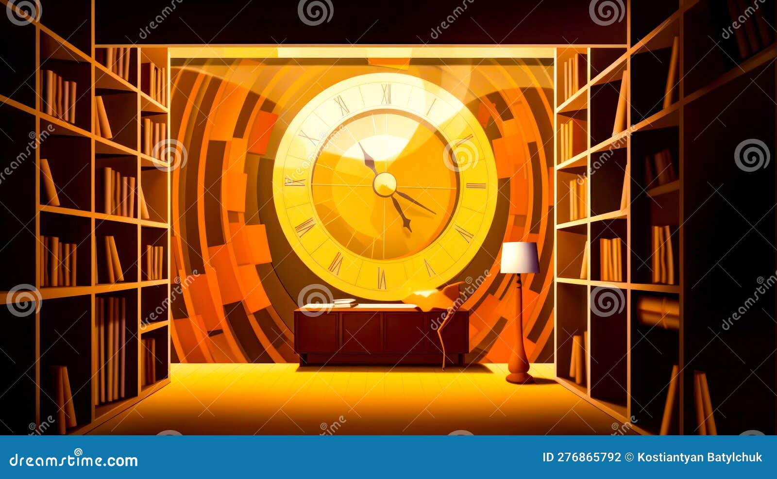 Room with Large Clock on the Wall and Bookshelf. Generative AI Stock ...