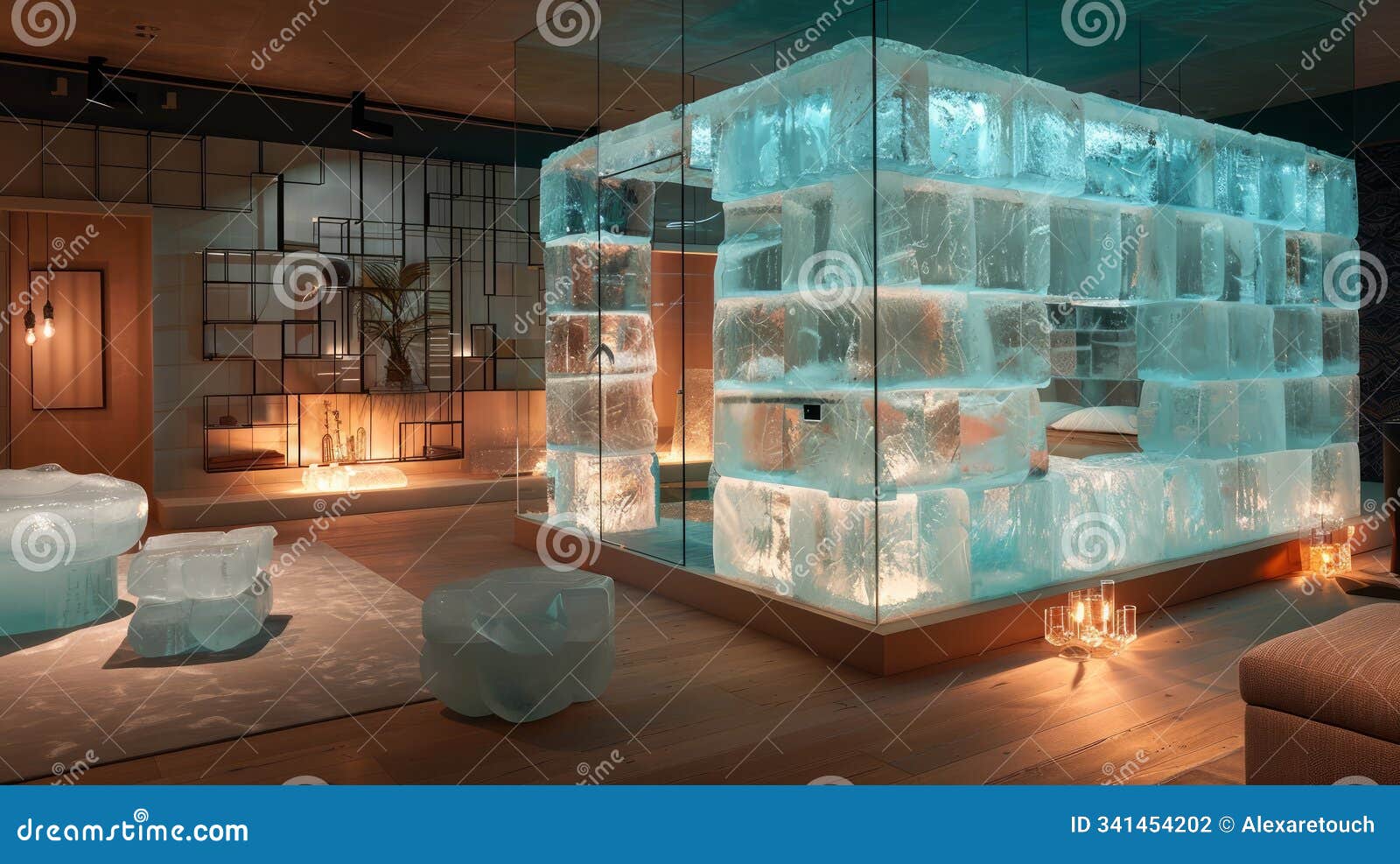 A Room with a Large Ice Cube Shaped Structure in the Middle, AI Stock ...