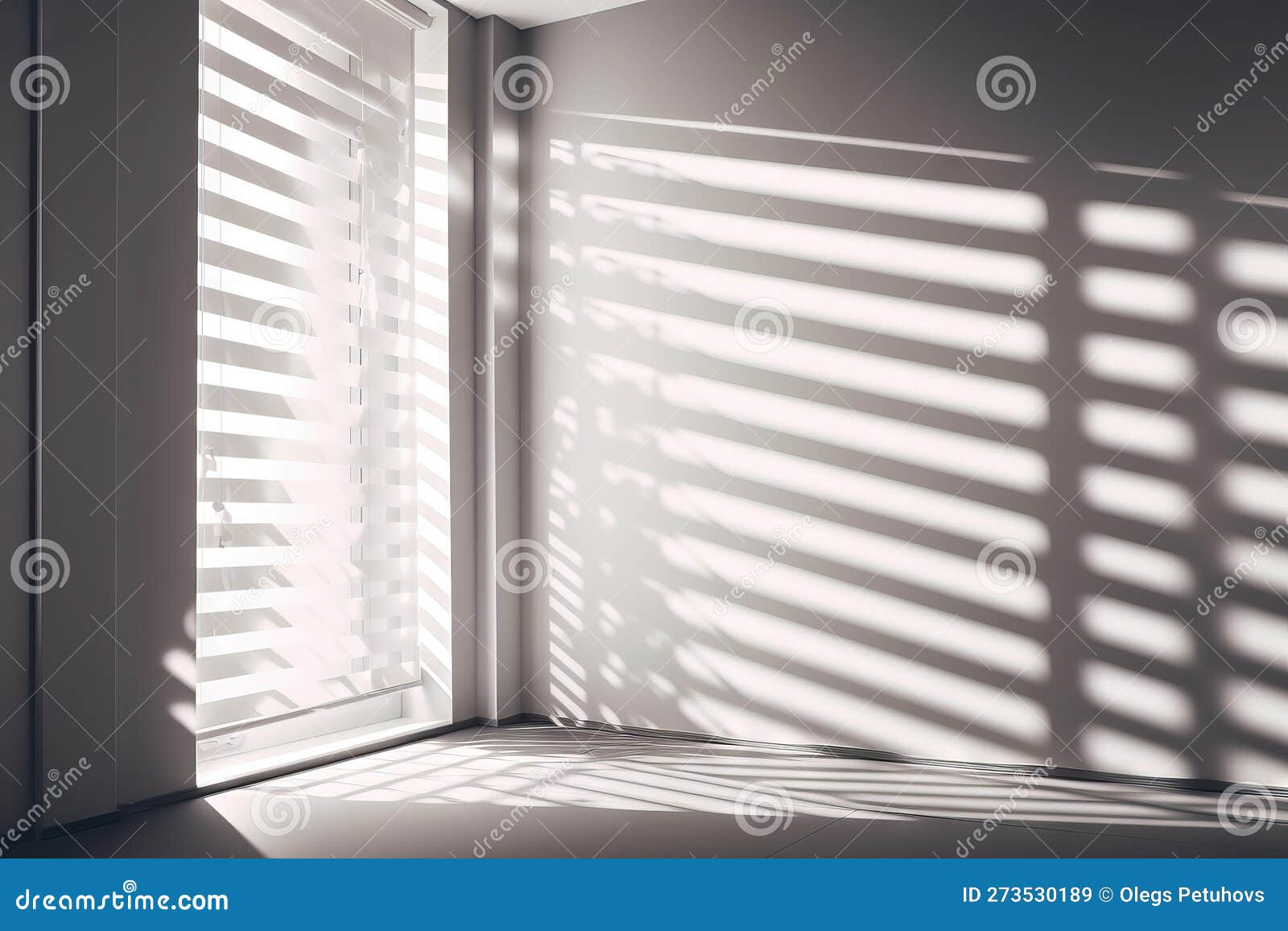 A Room with a Large Window and a Long Shadow of the Blinds on the Wall ...