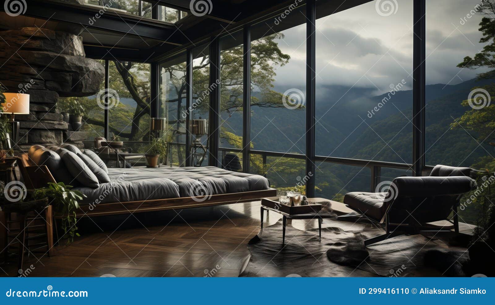 A Room with a Large Window Overlooking a Valley Stock Photo - Image of ...