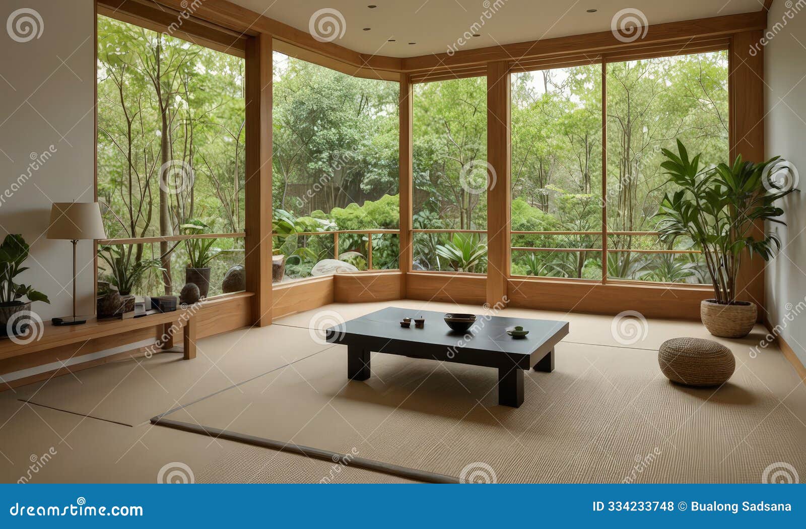 Room with Large Window and Table Stock Illustration - Illustration of ...