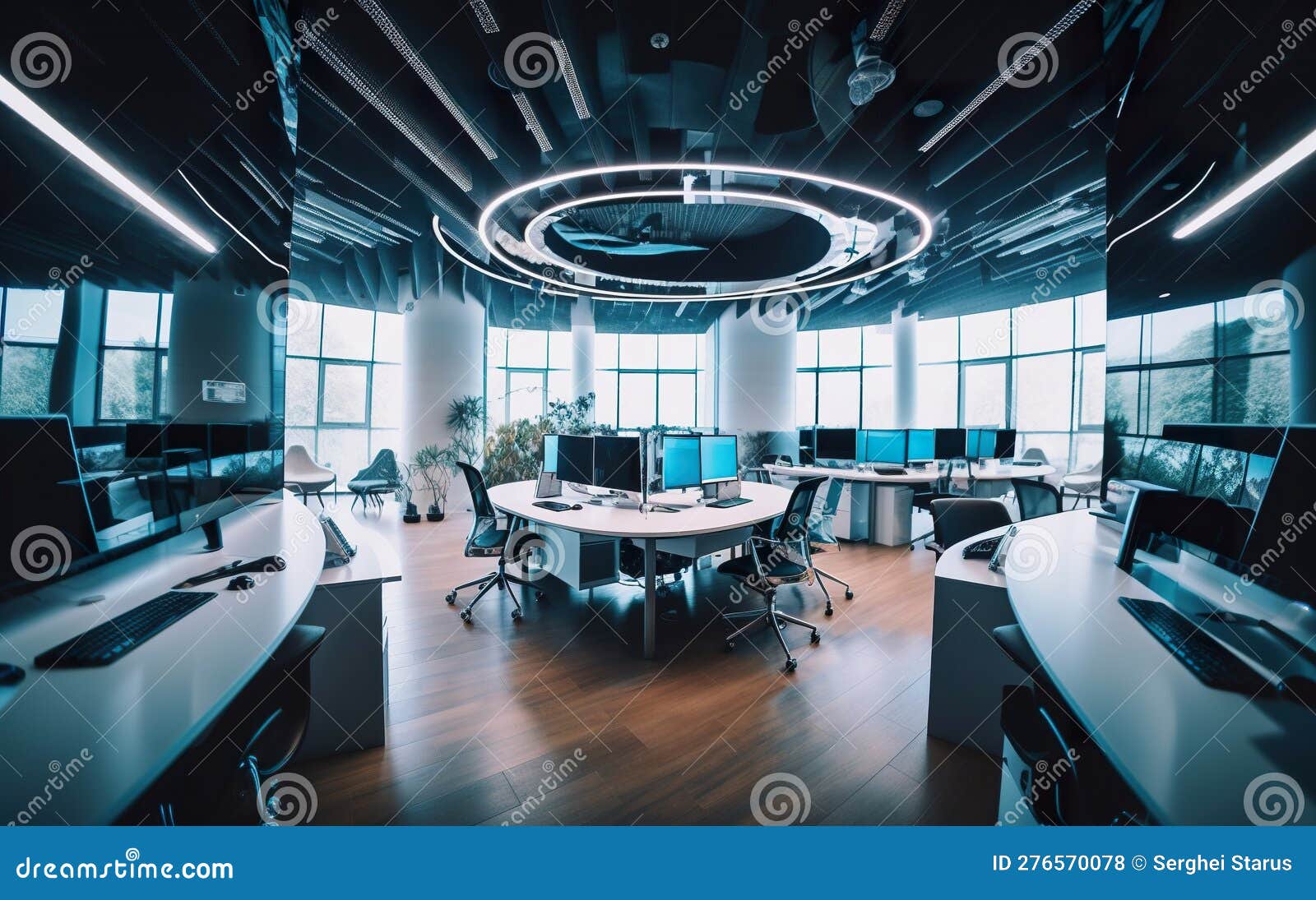 A Room with a Lot of Desks and Computers. AI Generative Image. Stock ...