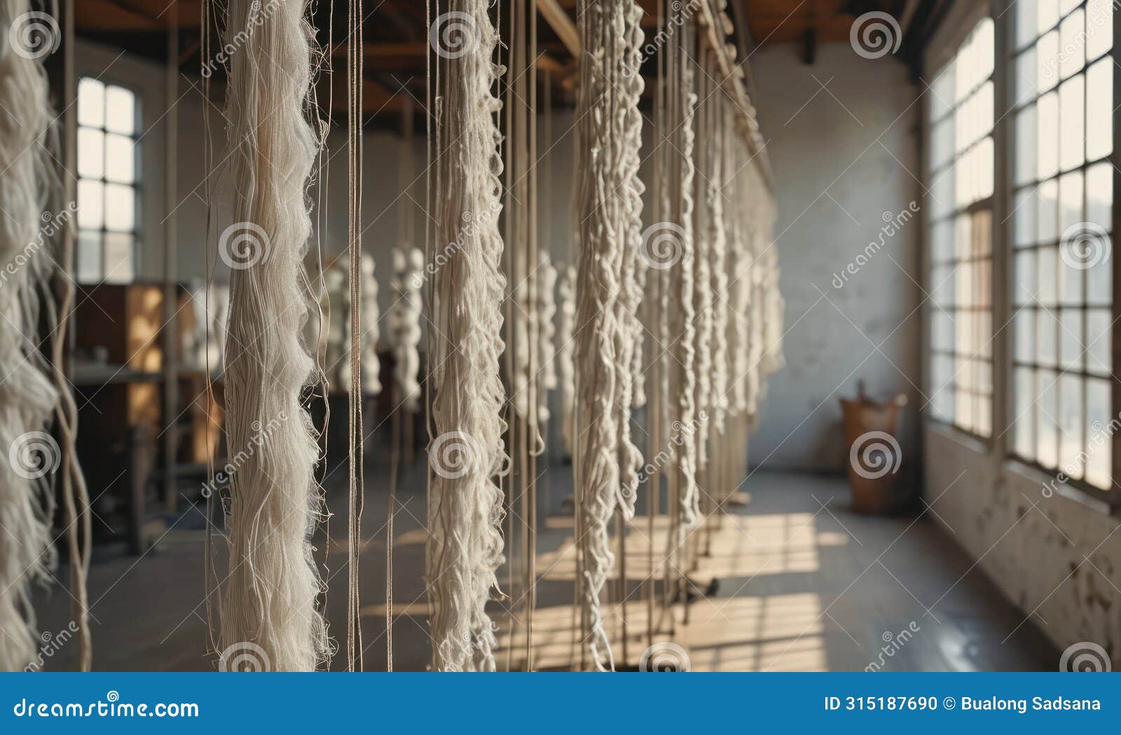 A Room with a Lot of White Strings Hanging from the Ceiling. Stock ...