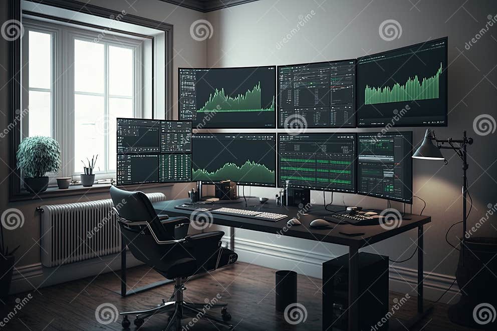 Room with Many Screens As a Trading Setup with Charts on the Screens ... Room with Many Screens As a Trading Setup with Charts on the Screens ...