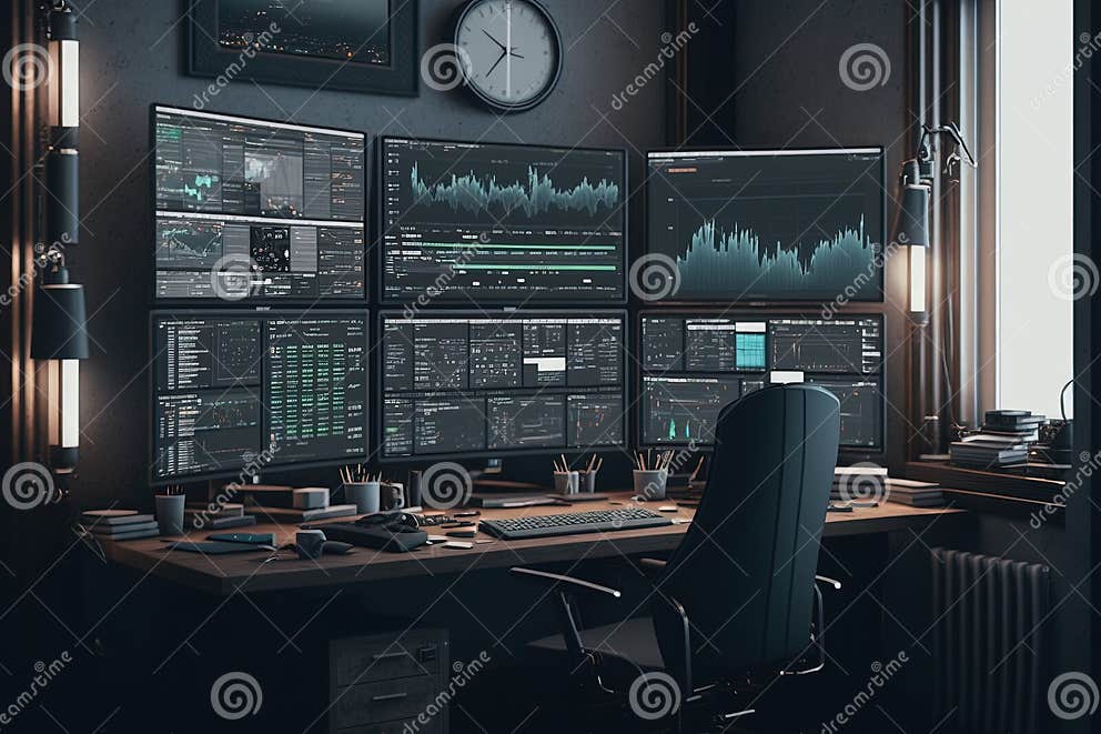 Room with Many Screens As a Trading Setup with Charts on the Screens ... Room with Many Screens As a Trading Setup with Charts on the Screens ...