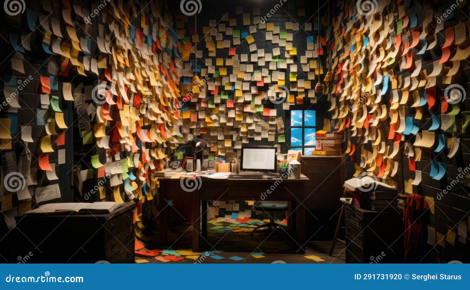 A Room with Many Sticky Notes on the Wall, AI Stock Photo - Image of ...