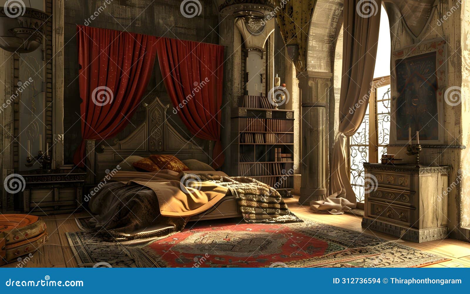 Room in a medieval fantasy stock illustration. Illustration of scepter ...