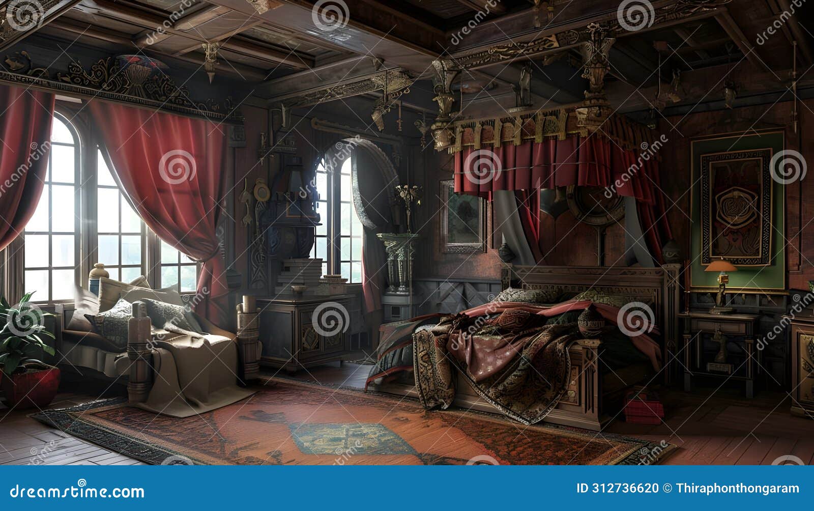 Room in a medieval fantasy stock illustration. Illustration of mystical ...