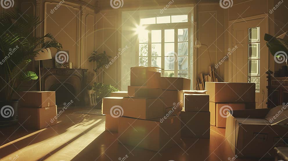 Room in Motion: Illuminated by Bright Light, Moving Boxes Integral To ...