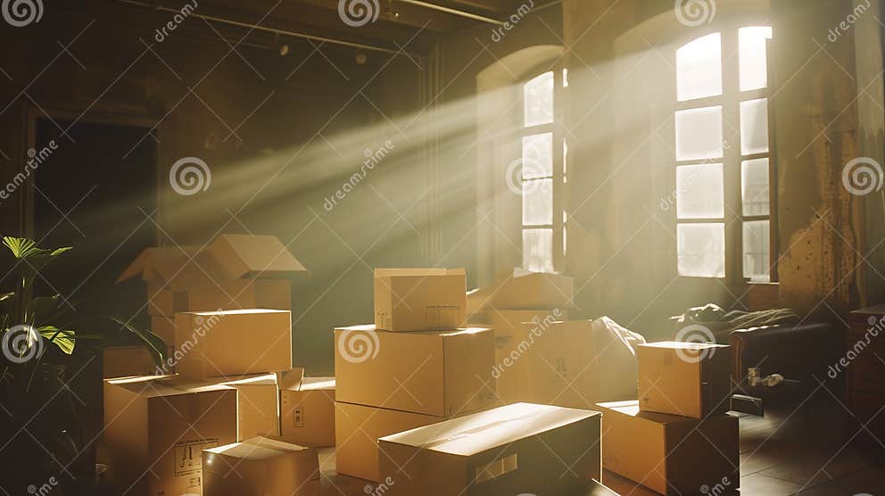 Room in Motion: Illuminated by Bright Light, Moving Boxes Integral To ...