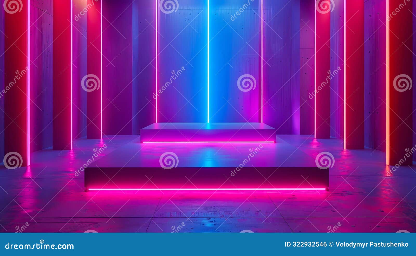 A Room with Neon Lights and a Bench Stock Photo - Image of lights, room ...