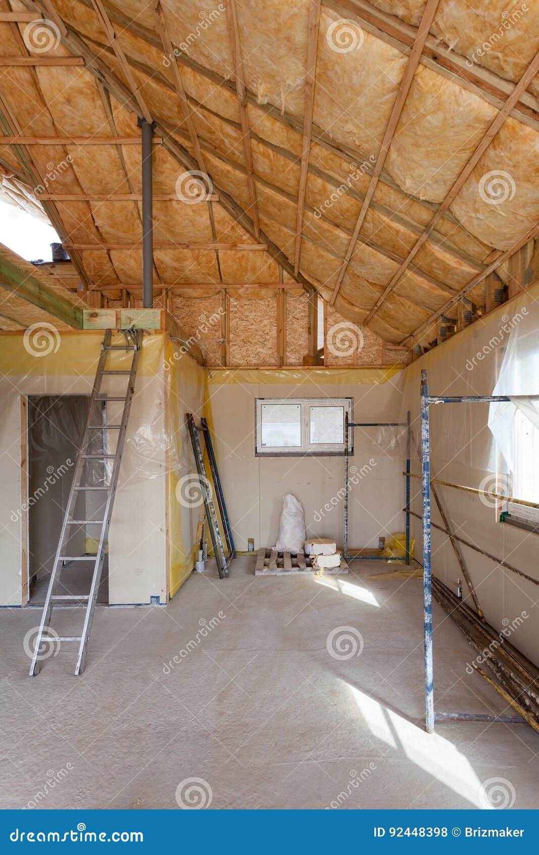 A Room at a Newly Constructed Home is Sprayed with Liquid Insulating ...