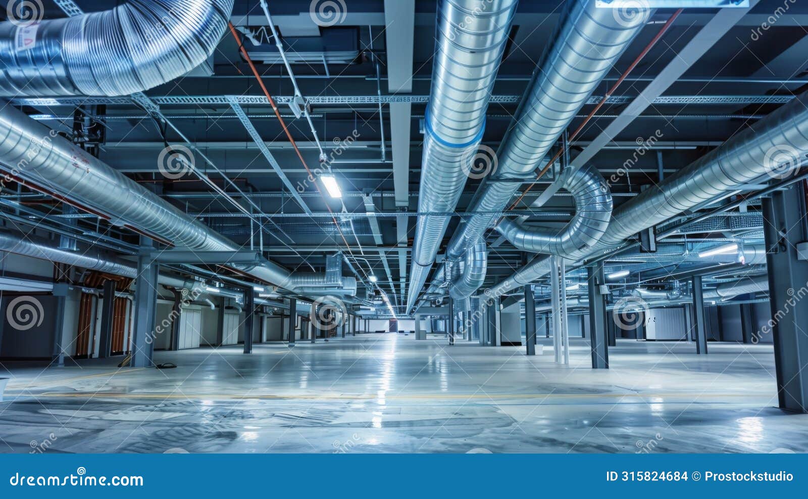 Extensive Ceiling Pipe Network in Large Room Stock Photo - Image of ...