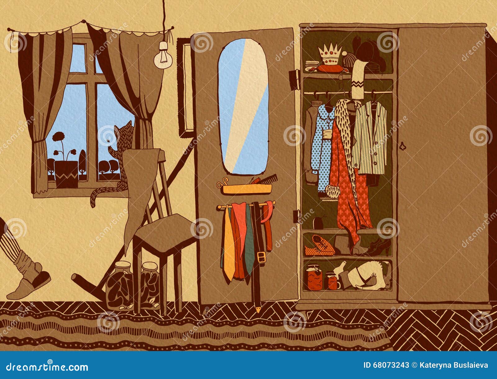 Room with an old wardrobe stock illustration. Illustration of cupboard ...