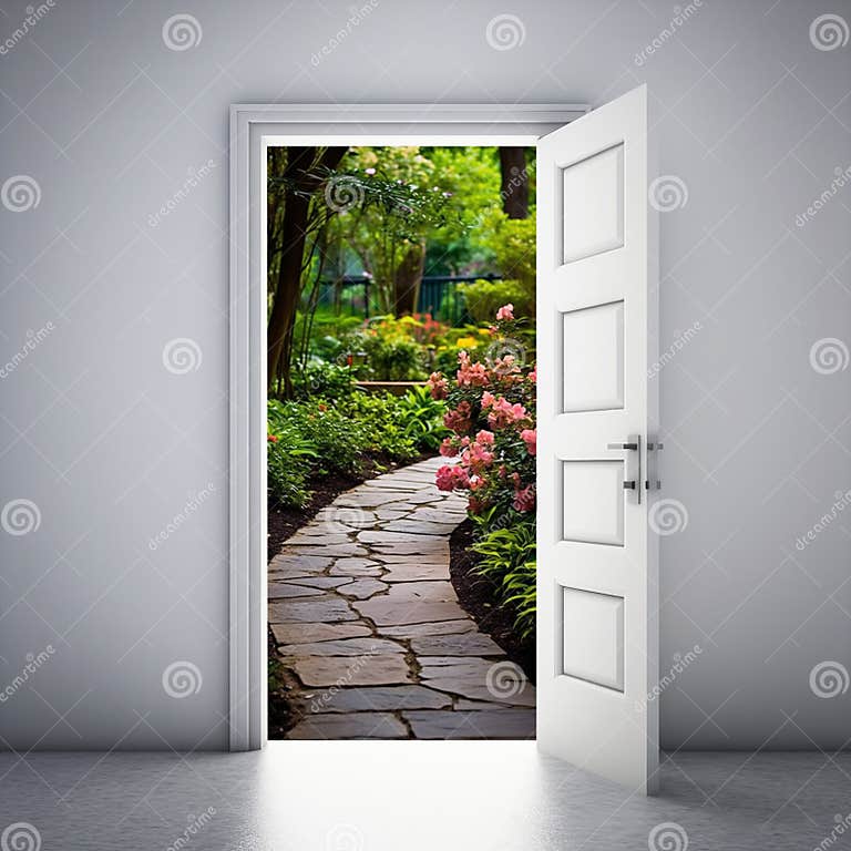 Room with an Open Door in Field Stock Illustration - Illustration of ...