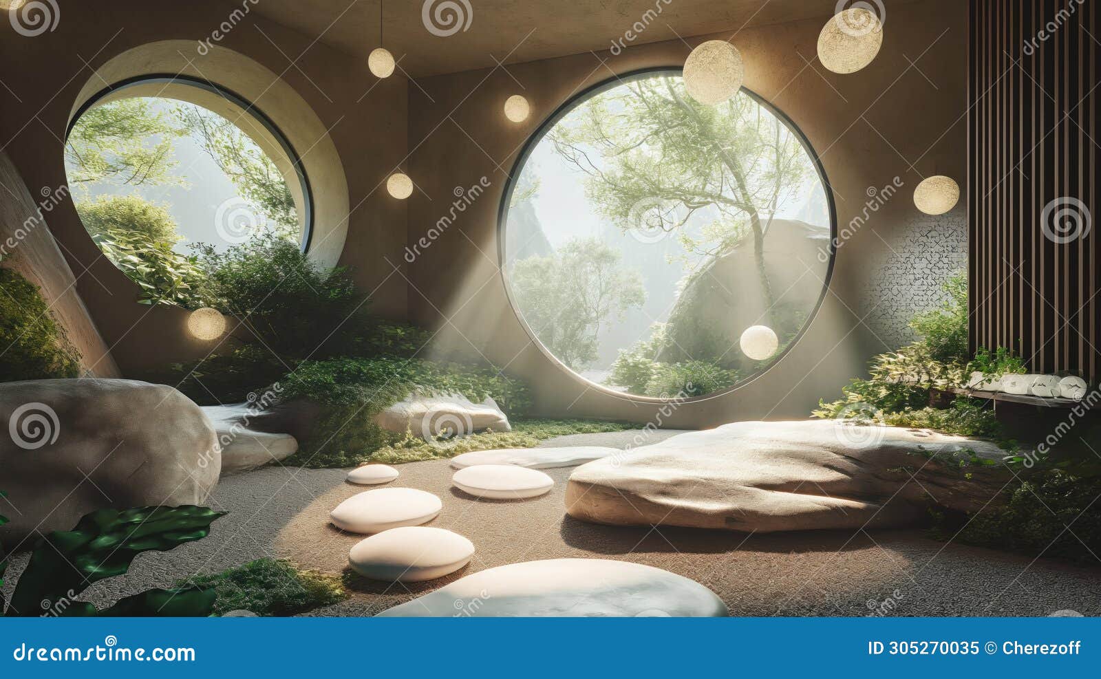 A Room with Organic Shapes Made of Glowing Spheres Stock Image - Image ...