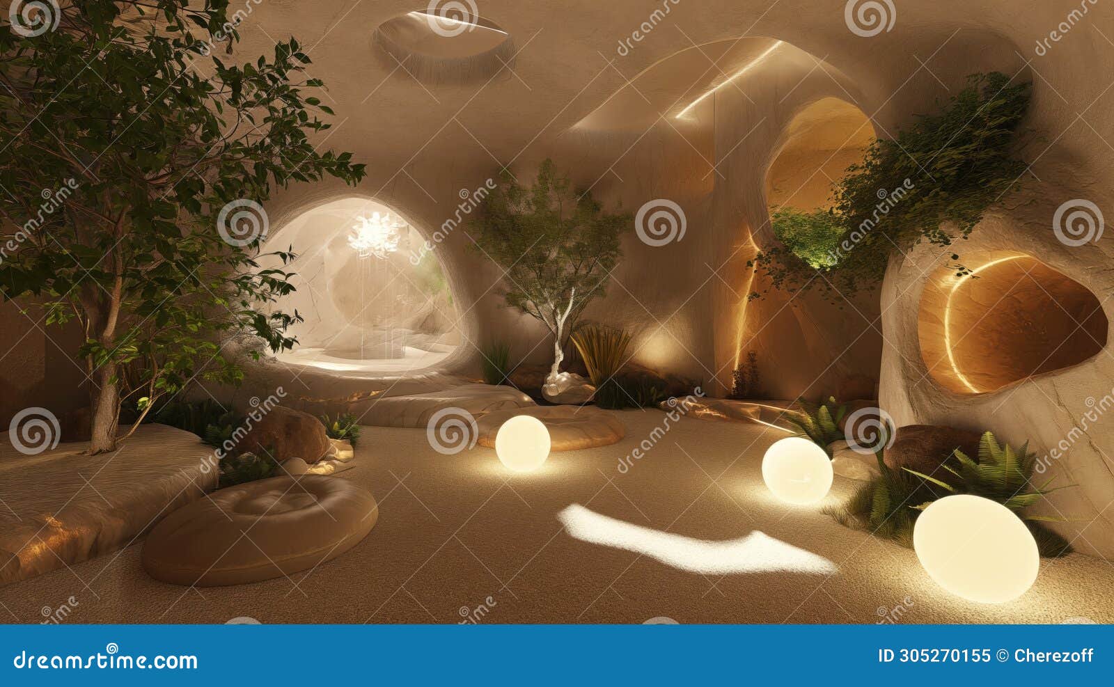A Room with Organic Shapes Made of Glowing Spheres Stock Image - Image ...