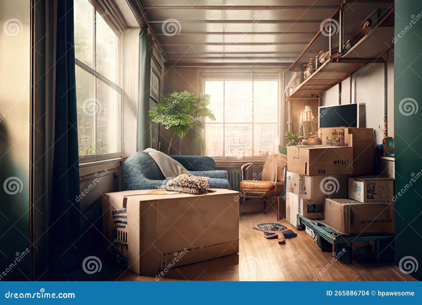 A Room Packed with Cardboard Boxes for Moving, Generative AI Stock ...