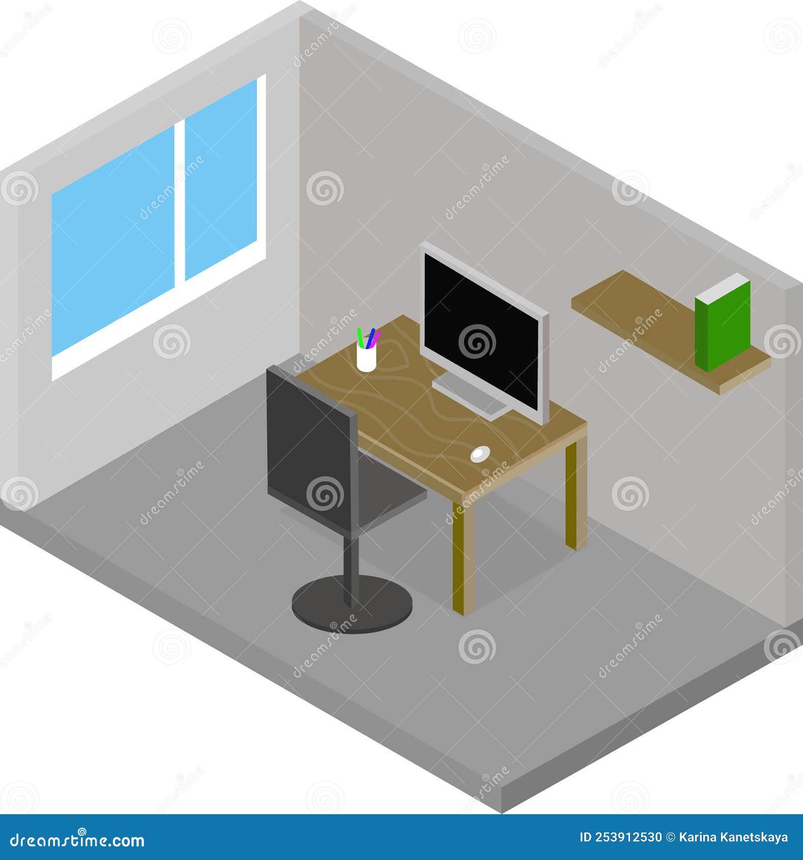 Room with pc in 3 d stock vector. Illustration of electronic - 253912530