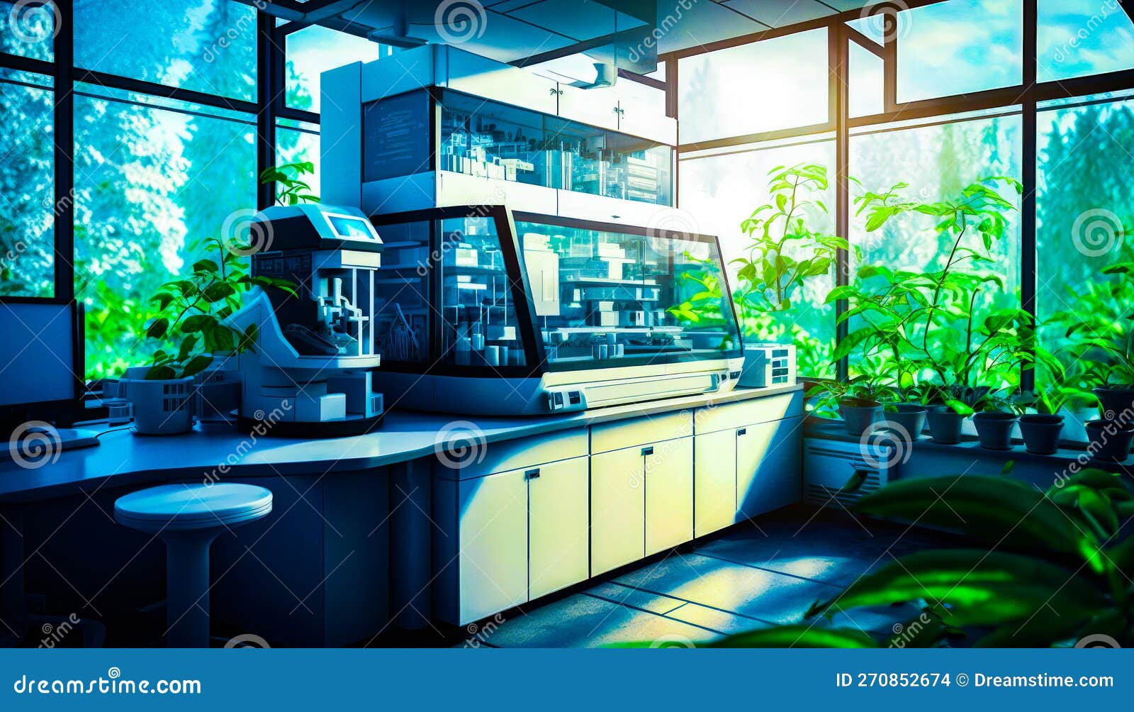 Room with Plants and Computer on Desk Generative AI. Stock Illustration ...