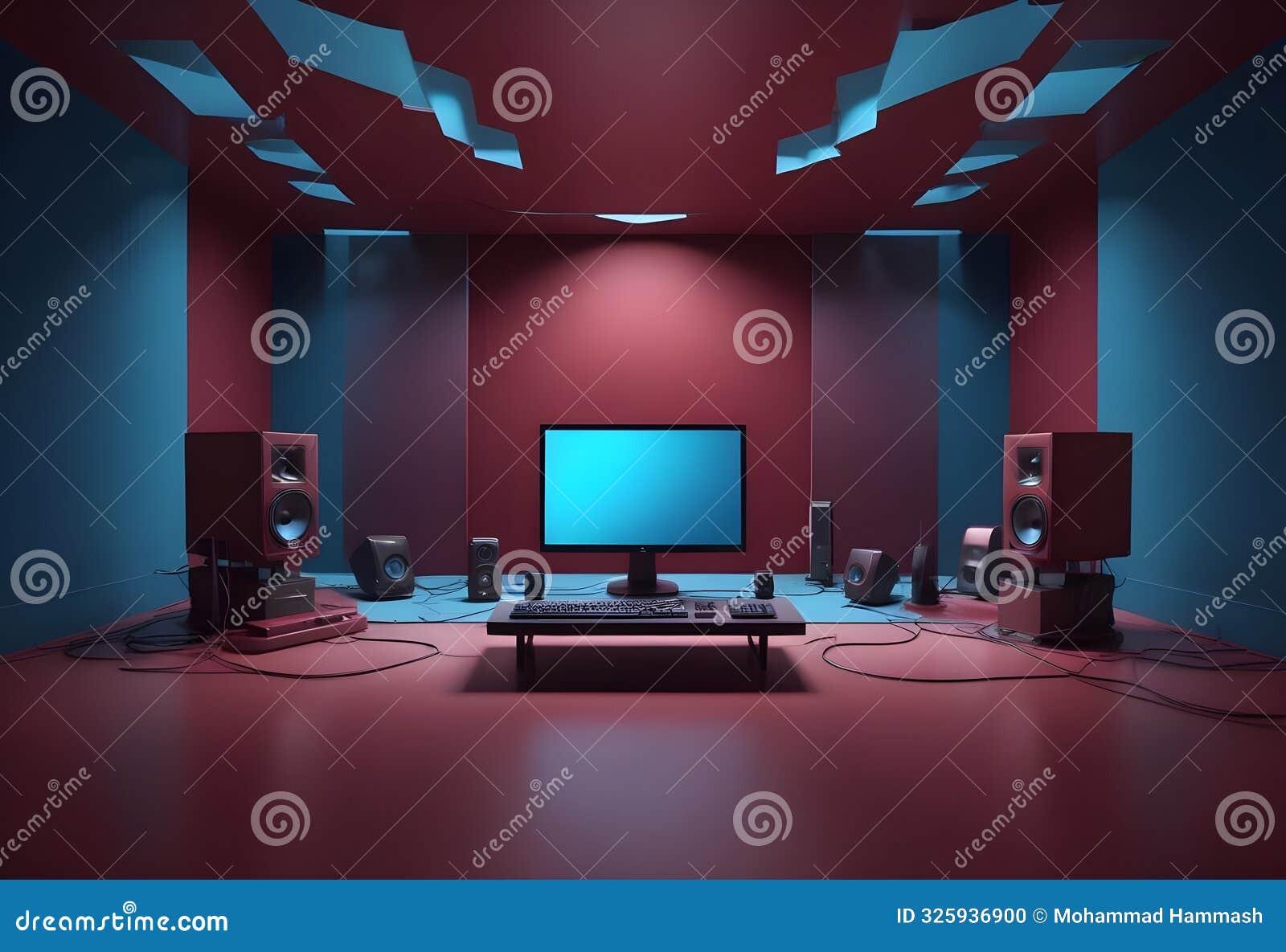 A Room with Red and Blue Walls and a Partially Broken Ceiling. a ...