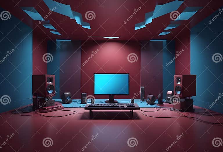 A Room with Red and Blue Walls and a Partially Broken Ceiling. a ...