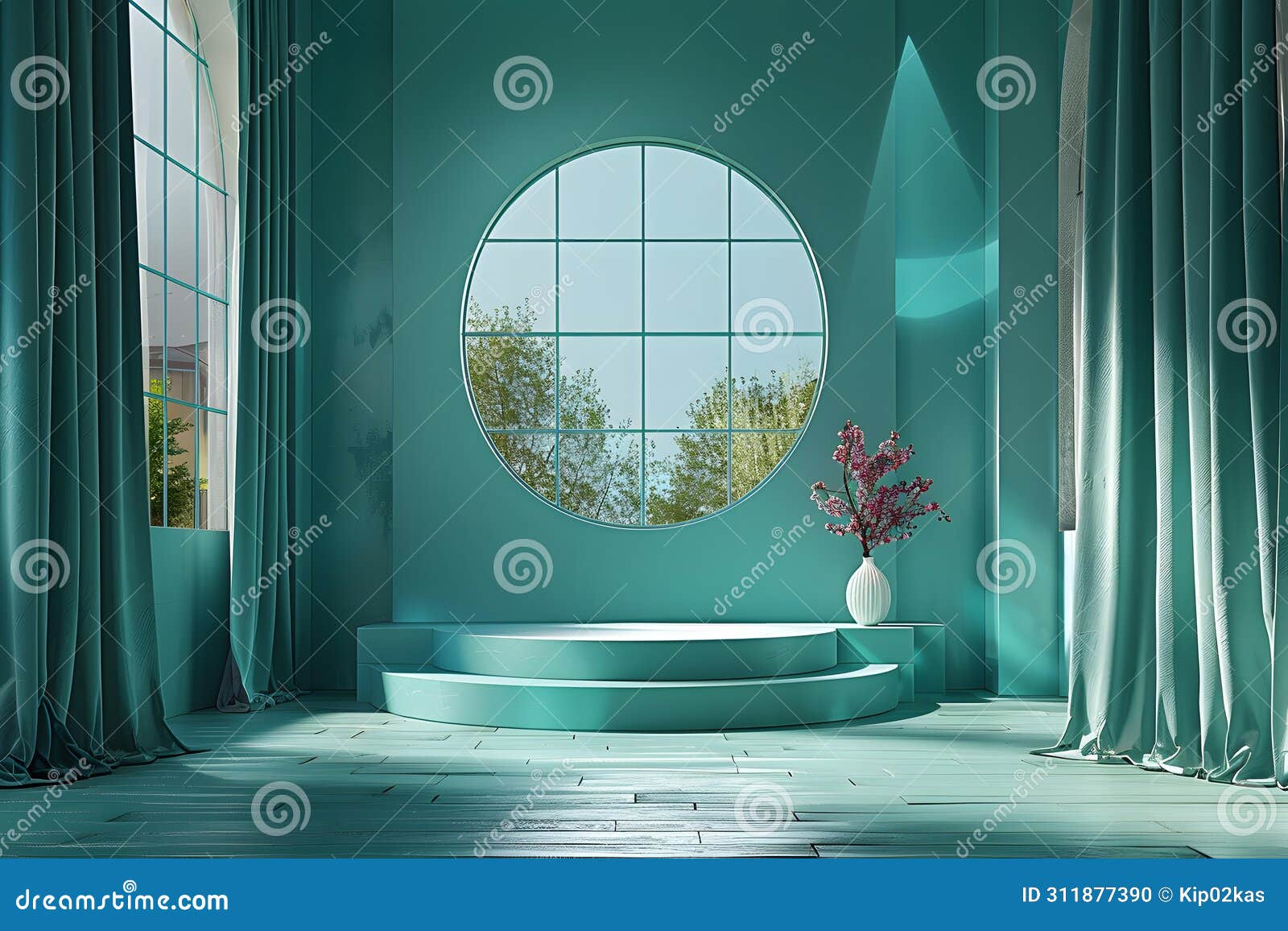 Room with Round and Circular Windows Generative AI Stock Illustration ...