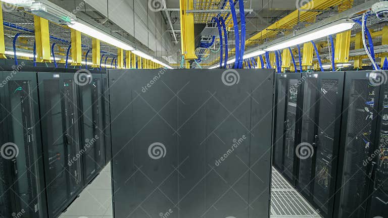 Room with Rows of Server Hardware in Data Center Timelapse Hyperlapse ...