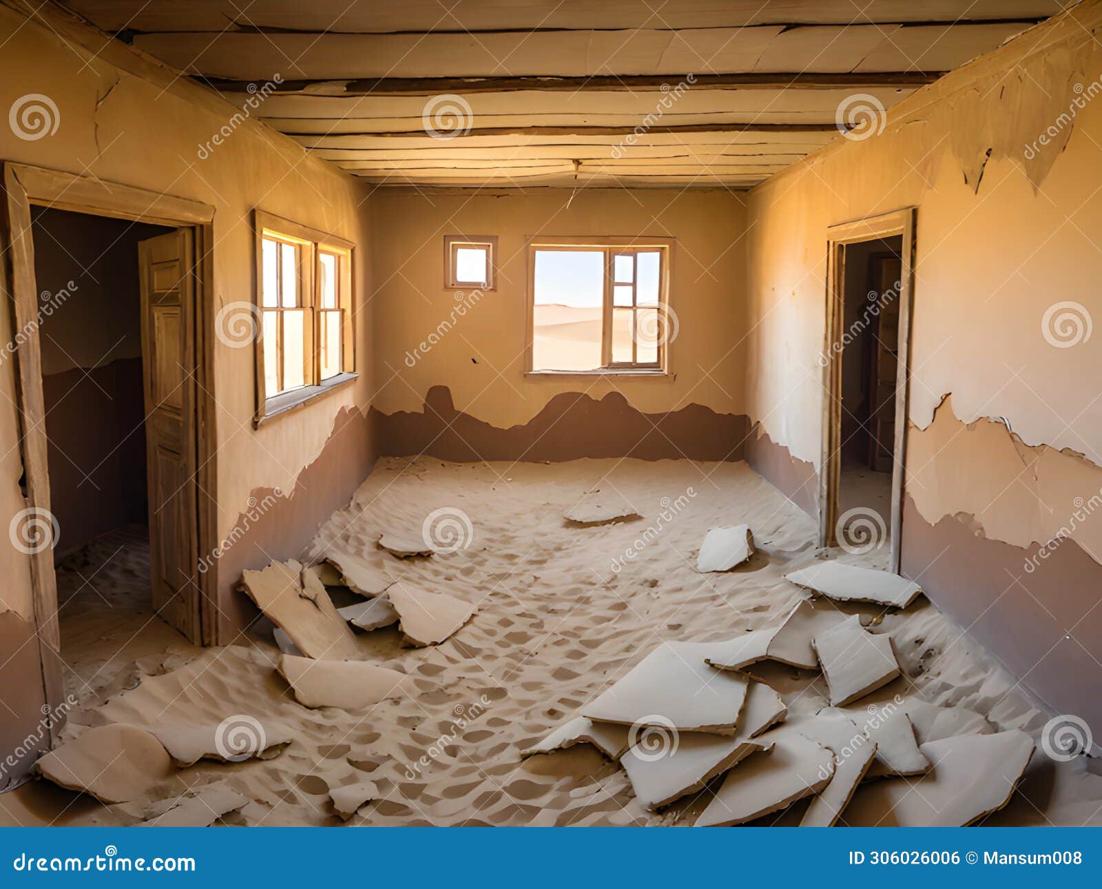 A Room with Sand and a Door in it Stock Illustration - Illustration of ...