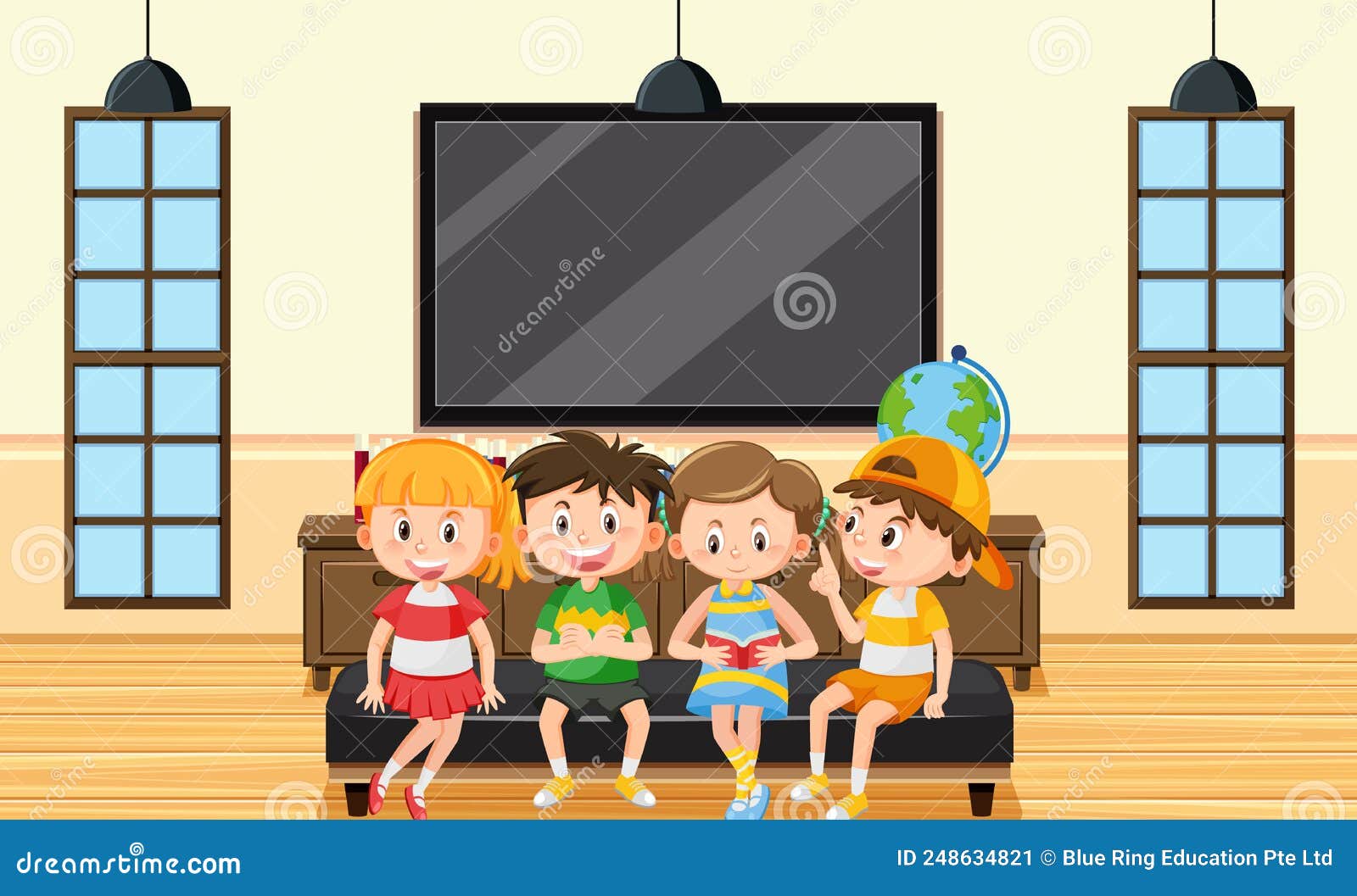 Room Scene with Children Reading Book Stock Vector - Illustration of ...