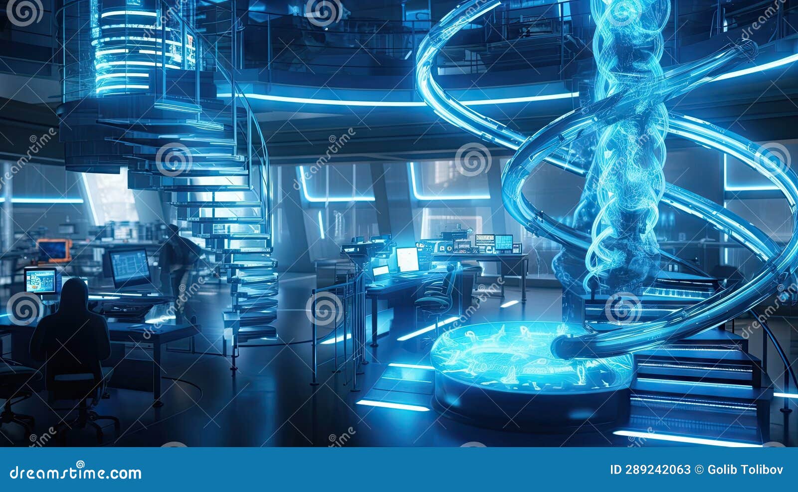 A Room with a Science Reactor and a Blue Light Stock Illustration ...