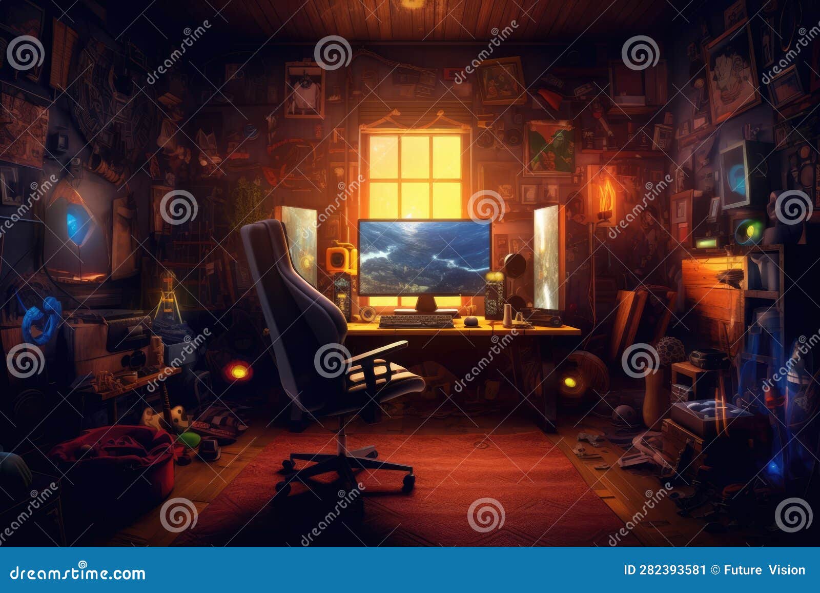 Room with Screen with Video Game and Gaming Chair, Created Using ...