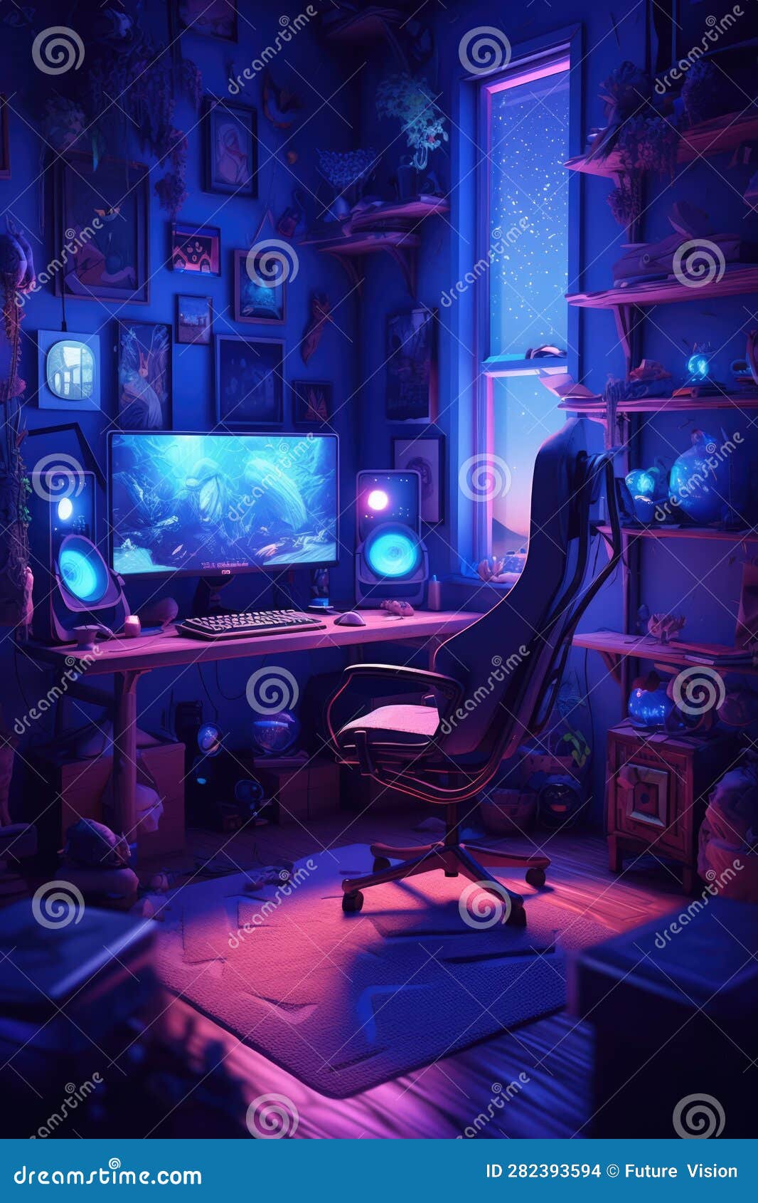 Room with Screen with Video Game and Gaming Chair, Created Using ...