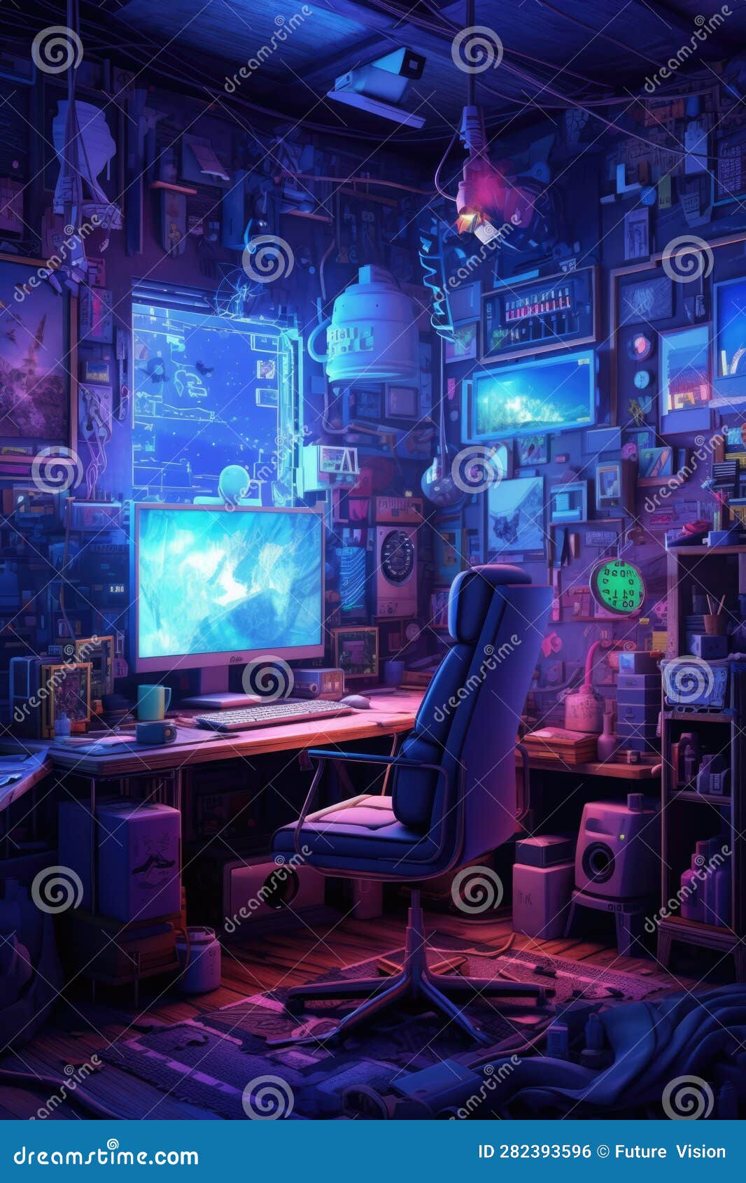 Room with Screen with Video Game and Gaming Chair, Created Using ...