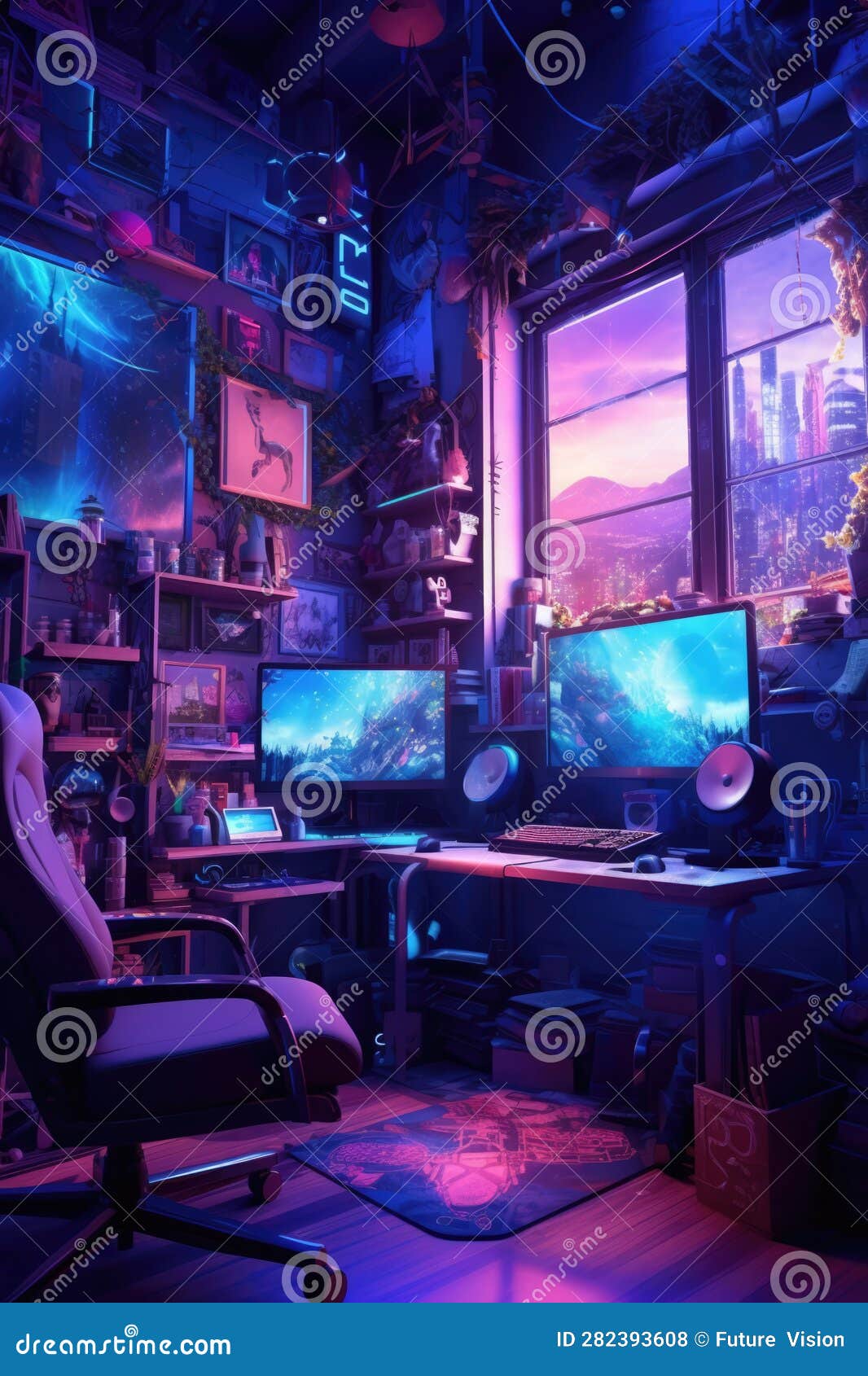 Room with Screens with Video Game and Gaming Chair, Created Using ...