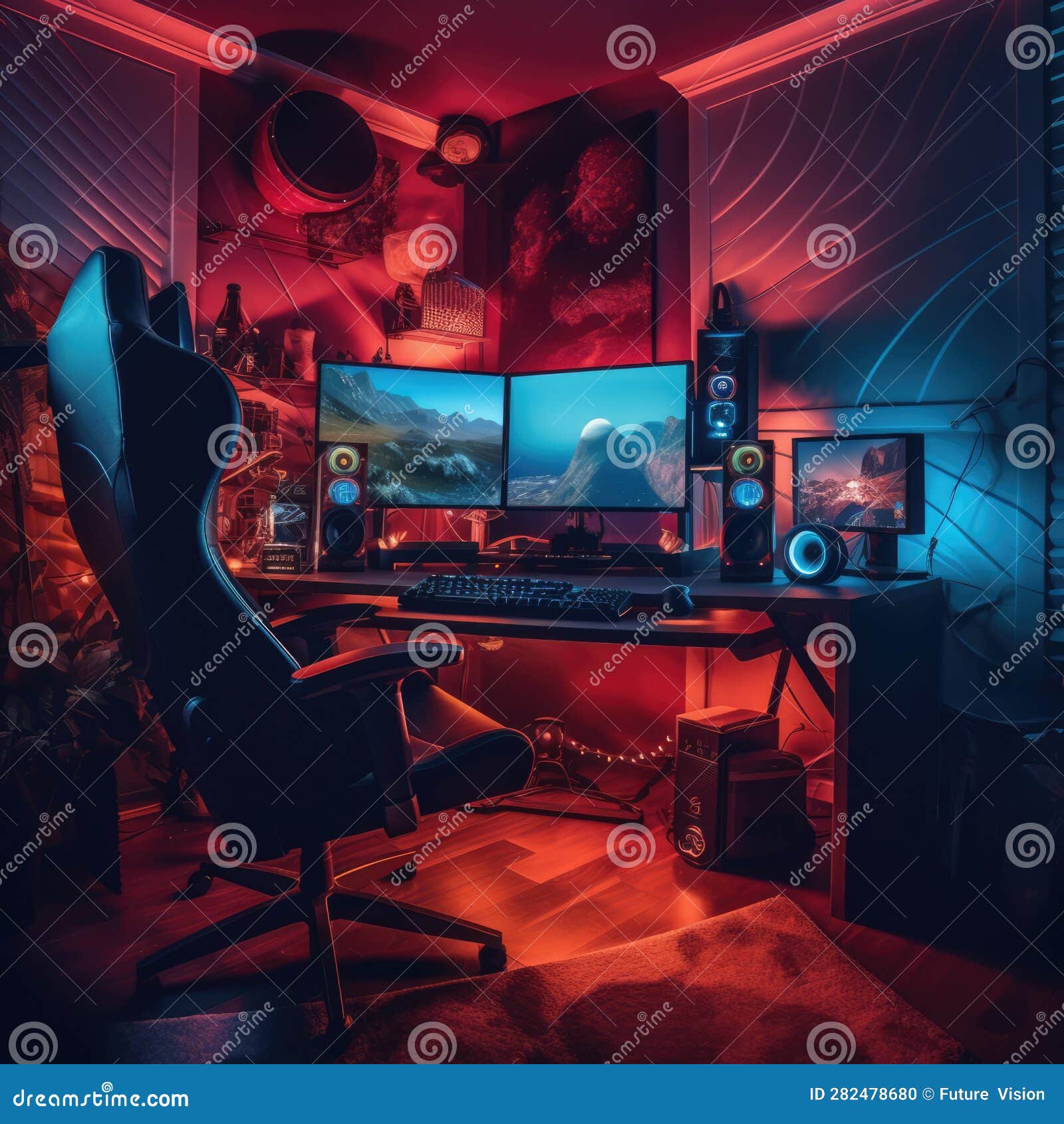 Room with Screens with Video Game and Gaming Chair, Created Using ...