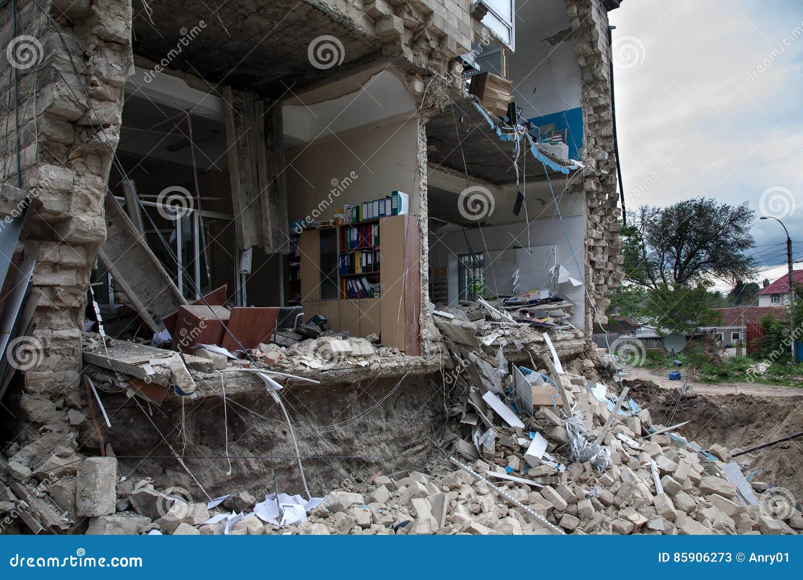 Room Sections In The Half-destroyed Building. The Collapse Of The Wall ...