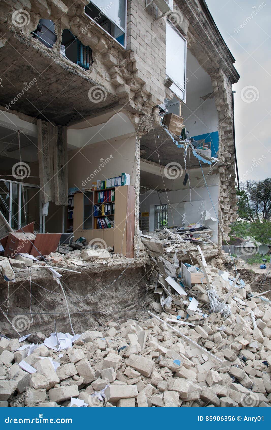 Room Sections In The Half-destroyed Building. The Collapse Of The Wall ...