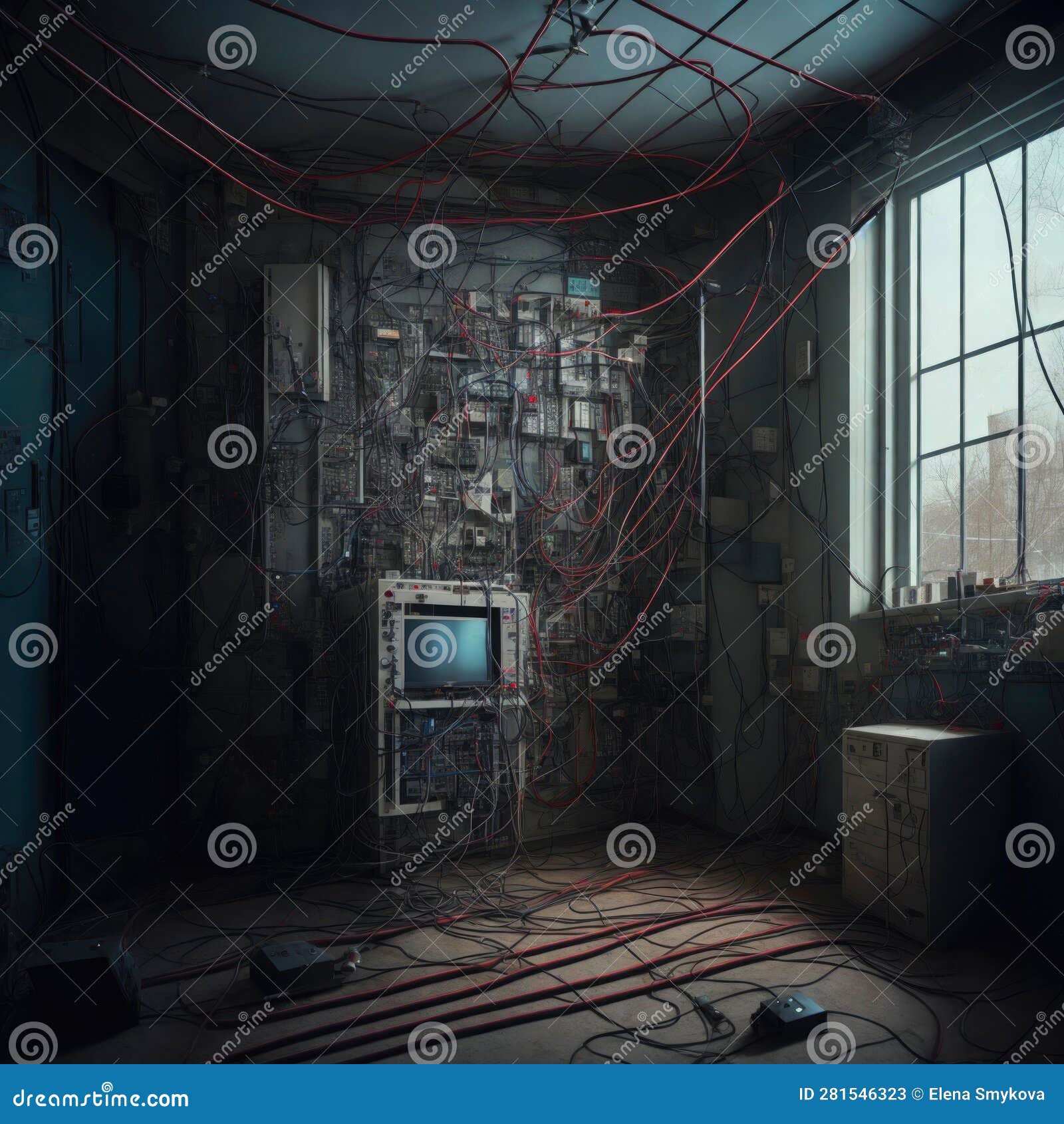 A Room with a Server Entangled with Wires, Cables for the Internet ...