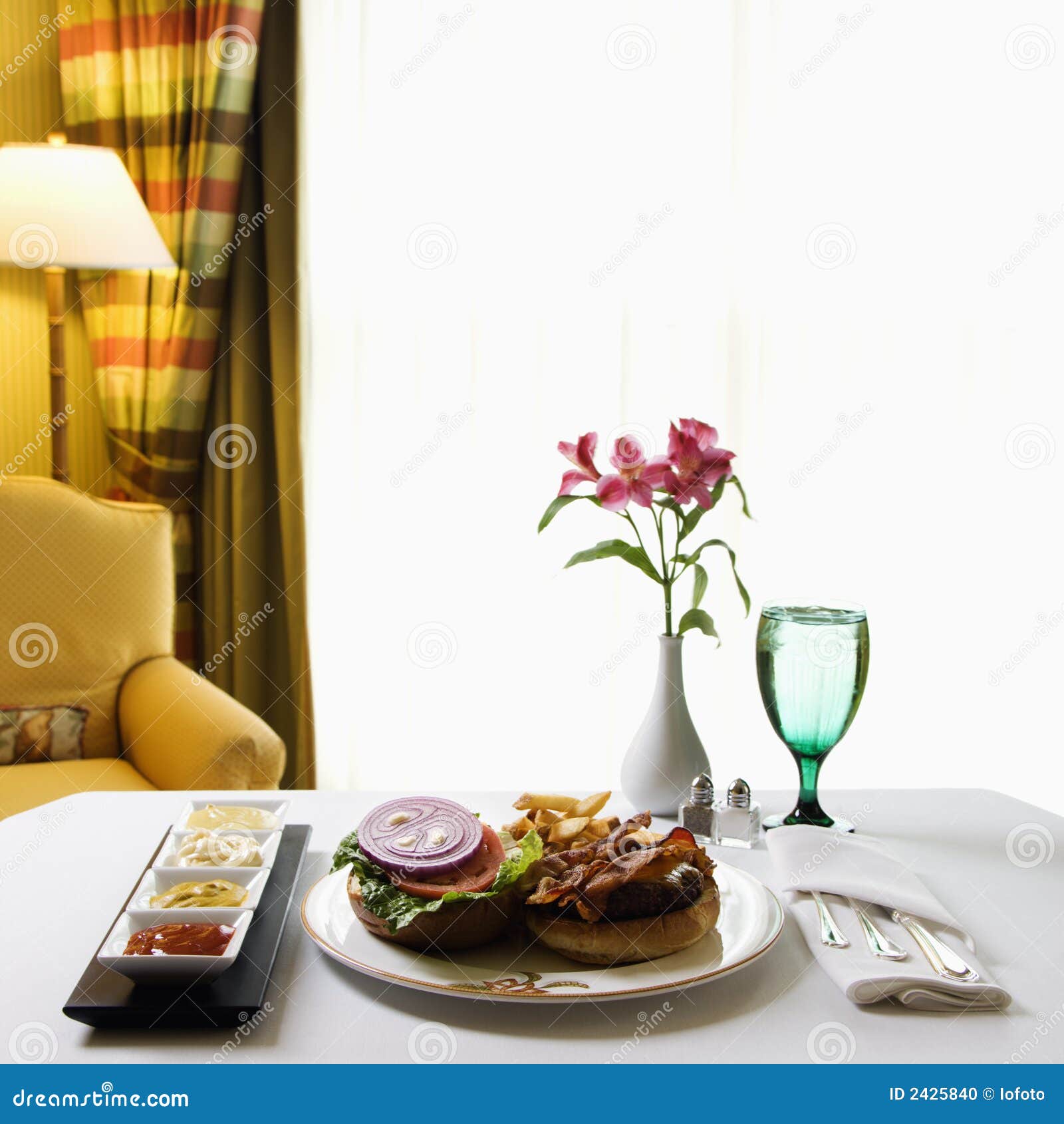 Room service with burger. stock photo. Image of sandwich - 2425840