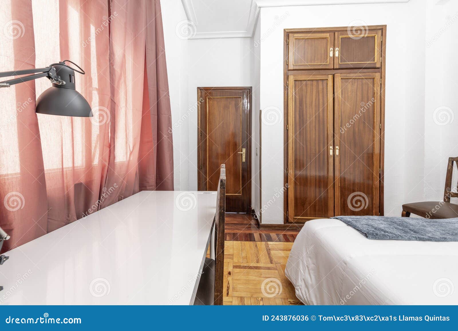 Room Study Table and Fitted Wardrobes Stock Photo - Image of decor ...