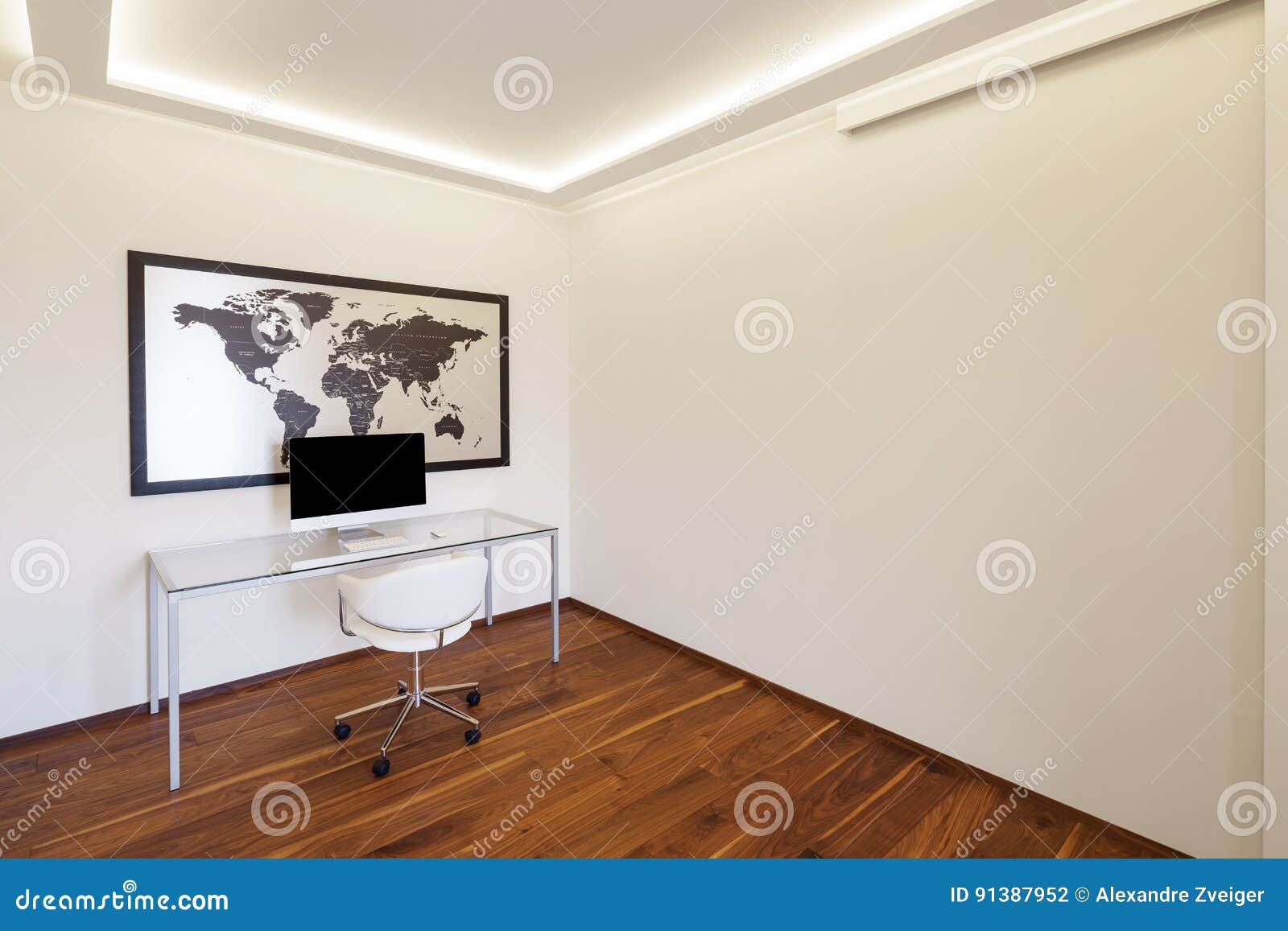 Room with Table Chair and Computer Stock Photo - Image of interior ...