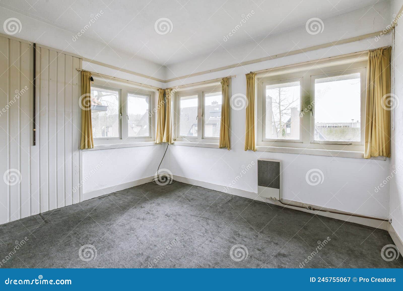 Room with three windows stock image. Image of home, comfortable - 245755067