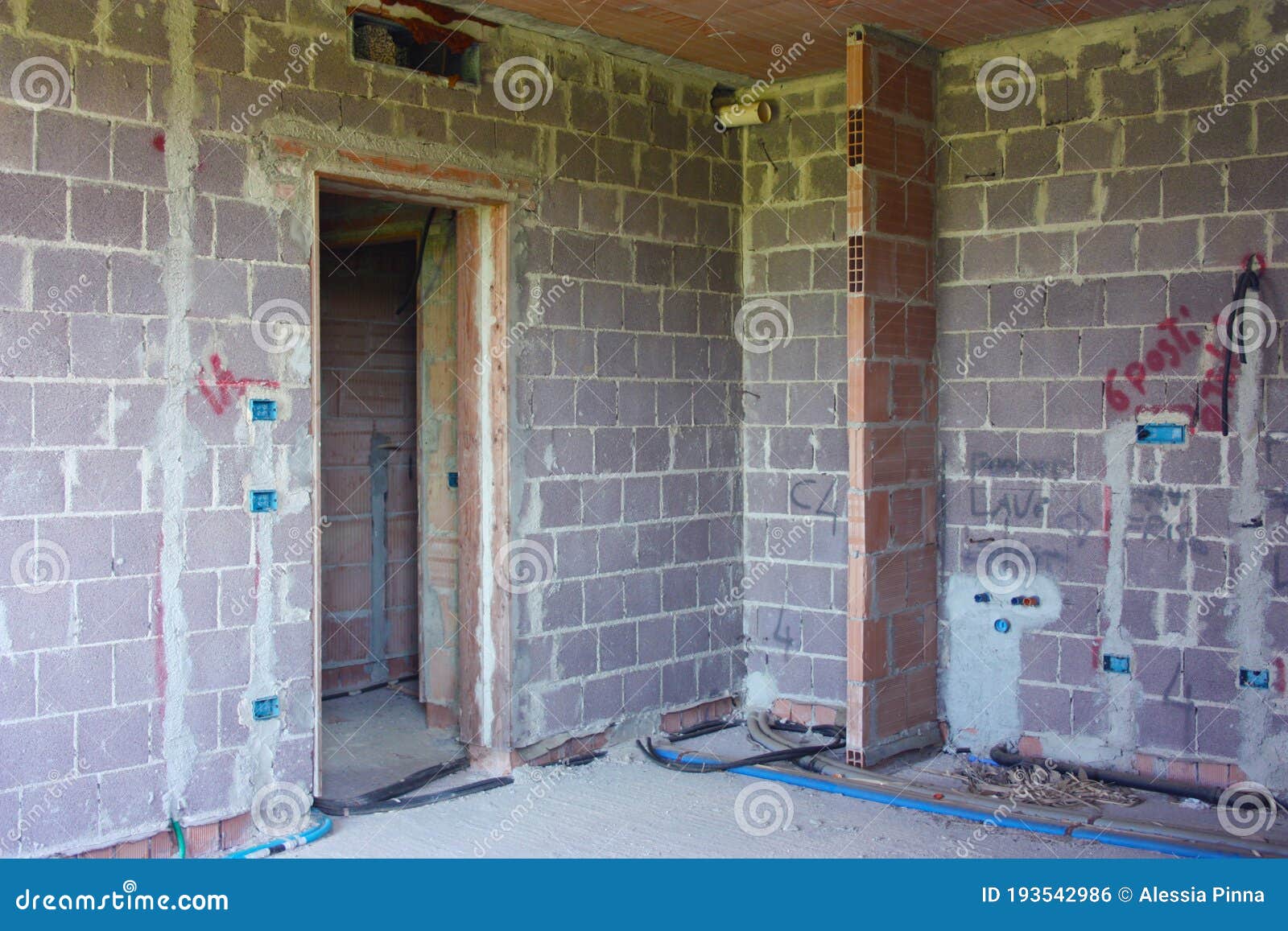 Room Under Construction with Concrete and Brick Stock Photo - Image of ...