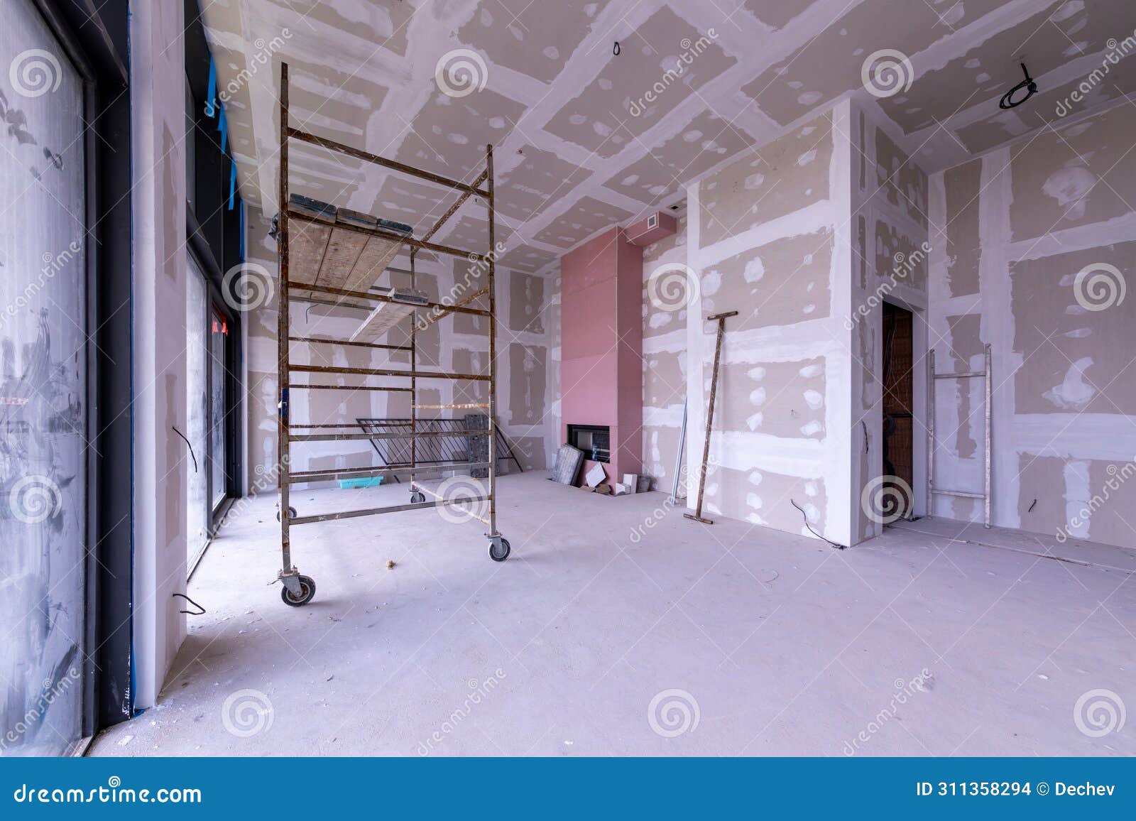 Room is Under Renovation or Under Construction. Scaffolding in the ...