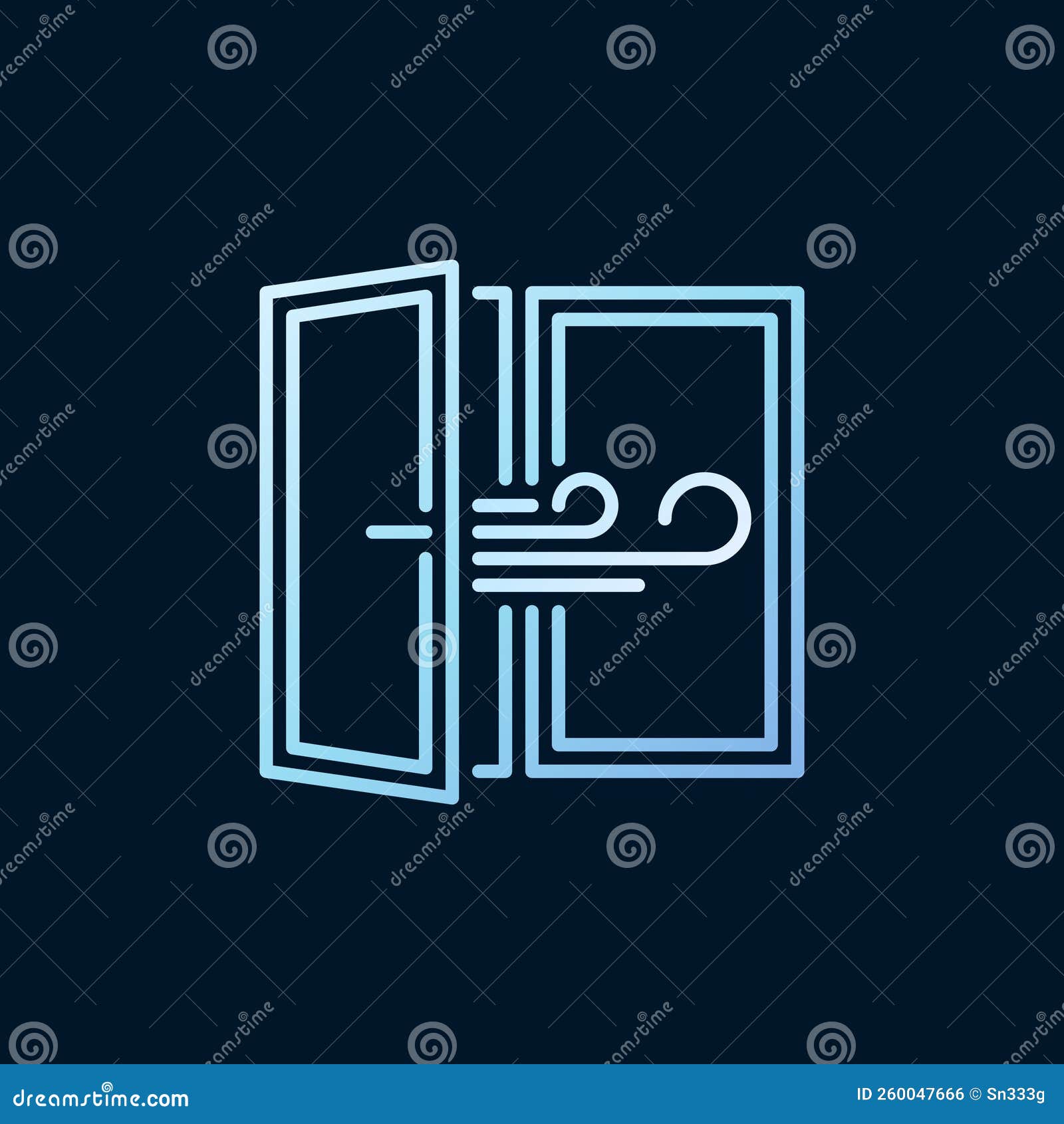 Room Ventilation Line Blue Icon - Opened Window Outline Vector Symbol ...