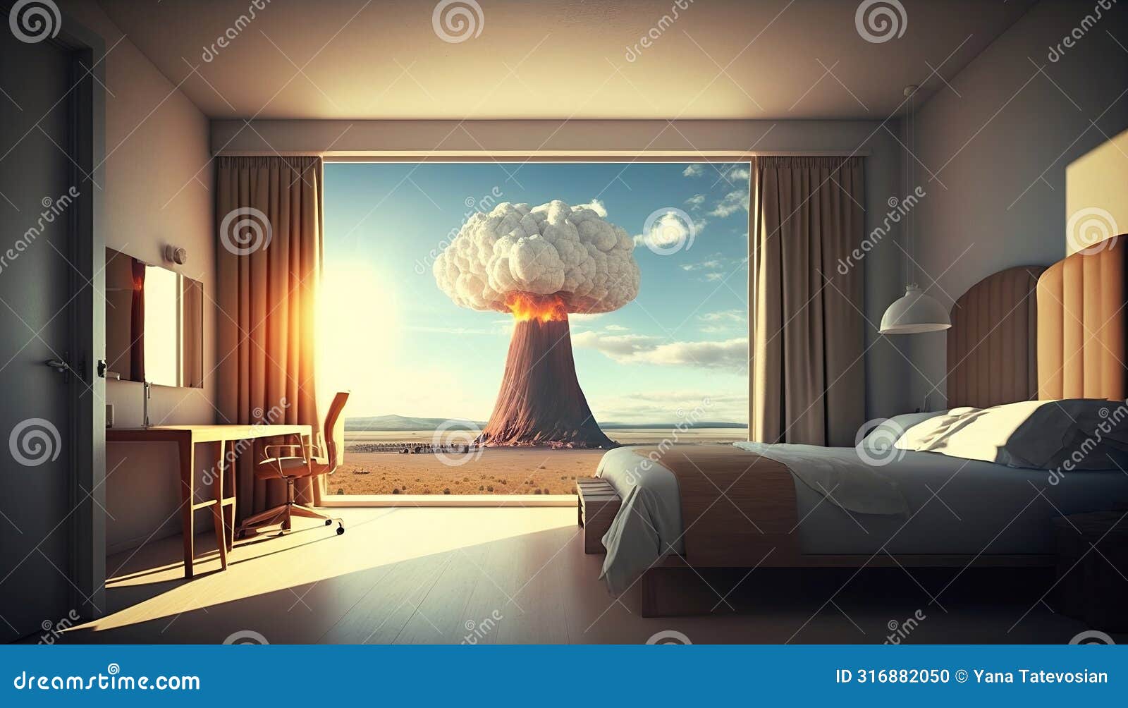 Room View from the Window Atomic Explosion. Stock Photo - Image of ...