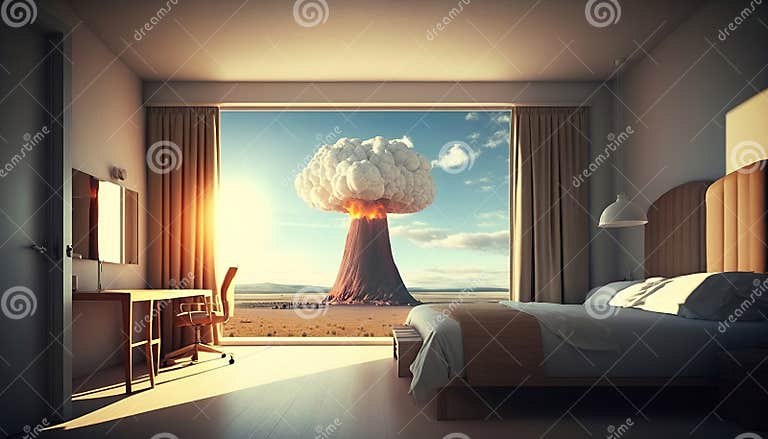 Room View from the Window Atomic Explosion. Stock Photo - Image of ...
