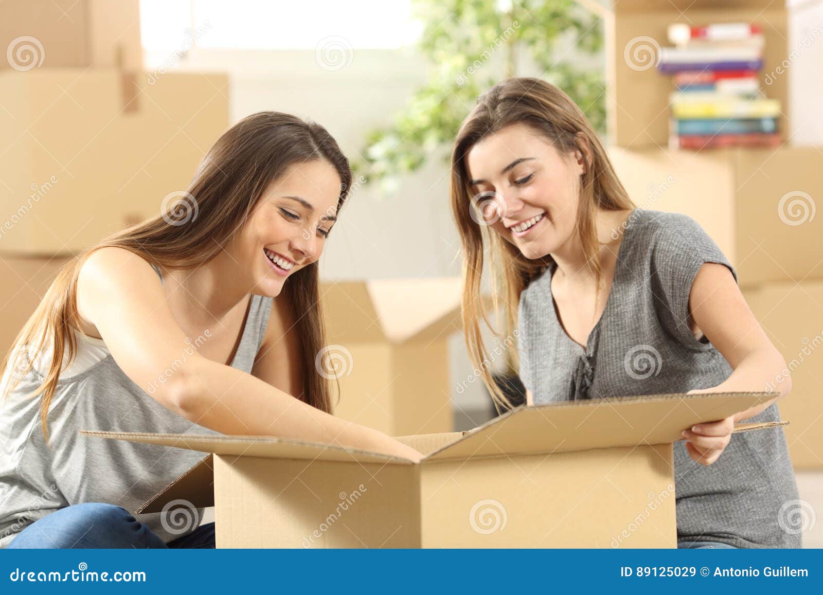 Roommates moving home stock image. Image of decorating - 89125029
