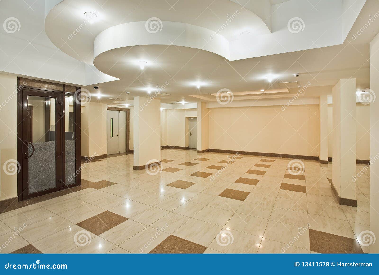 Roomy Hall of Modern Residential Building Stock Photo - Image of brown ...